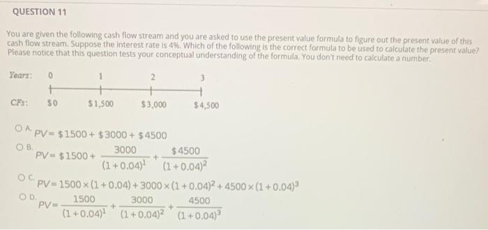 Solved QUESTION 11 You are given the following cash flow | Chegg.com