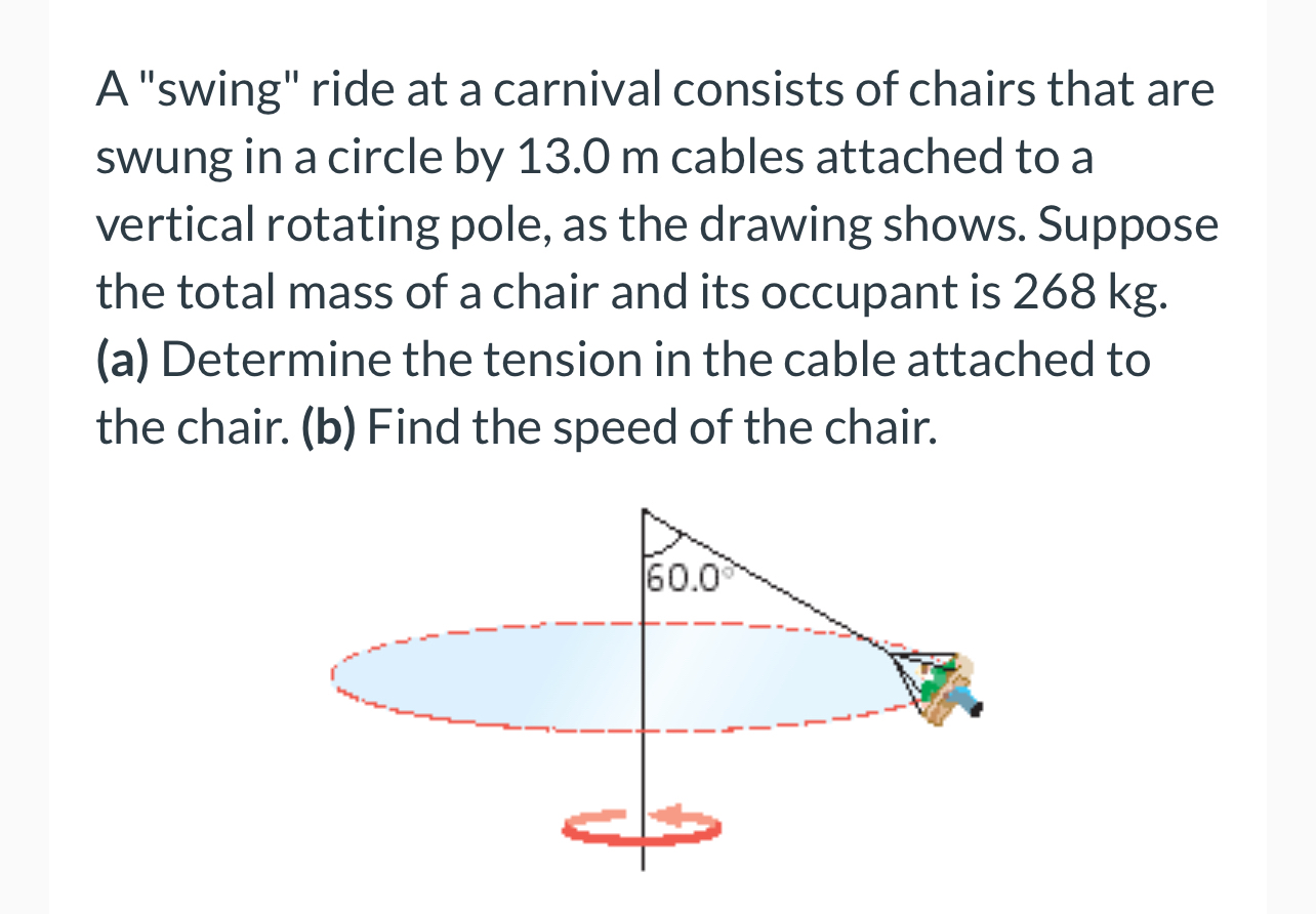 Solved A "swing" ride at a carnival consists of chairs that | Chegg.com