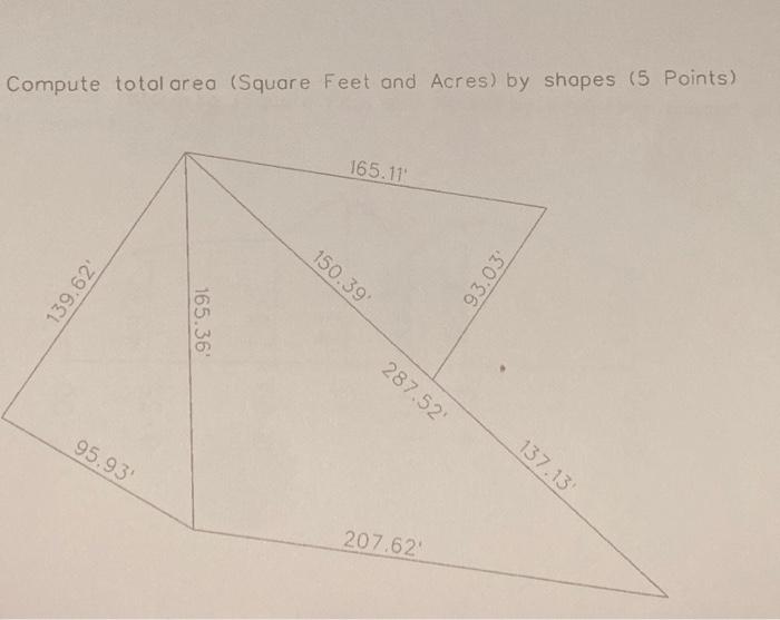 Solved Compute total areo (Square Feet and Acres) by shapes | Chegg.com