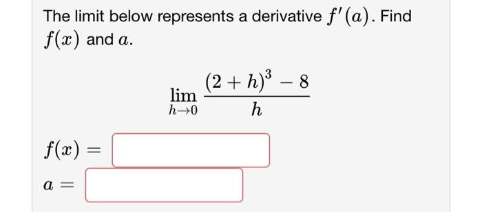 Solved The limit below represents a derivative f′(a). Find | Chegg.com