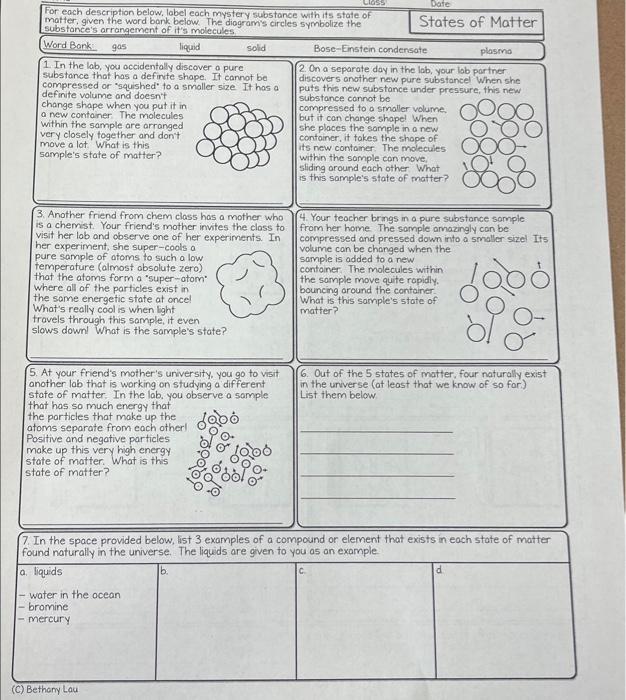 Solved For each description below, label each mystery | Chegg.com