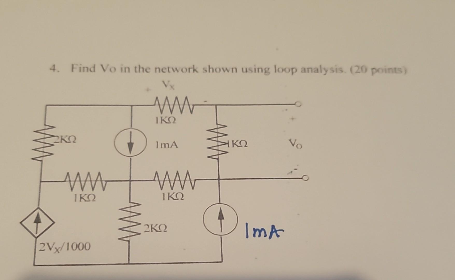 Solved 4. Find Vo in the network shown using loop analy sis. | Chegg.com