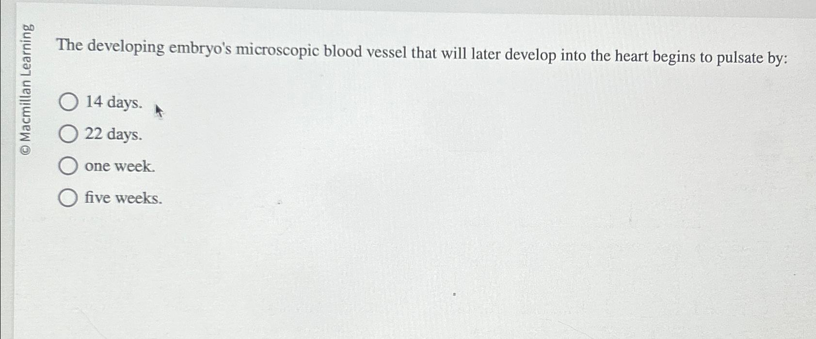 Solved 告 ﻿The developing embryo's microscopic blood vessel | Chegg.com