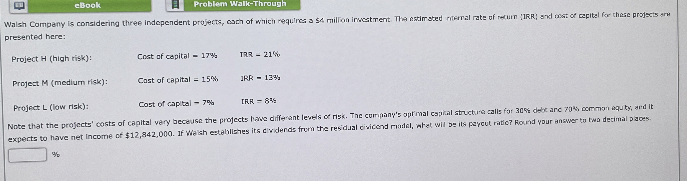Solved eBookProblem Walk-ThroughWalsh Company is considering | Chegg.com