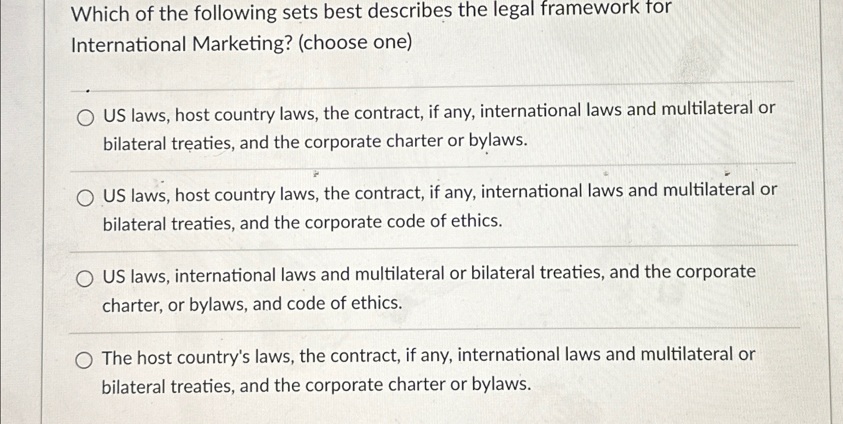 Solved Which of the following sets best describes the legal | Chegg.com