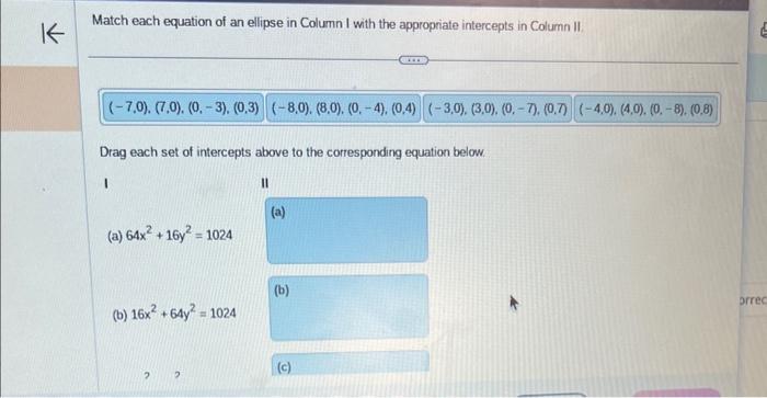 Match each equation of an ellipse in Column I with | Chegg.com