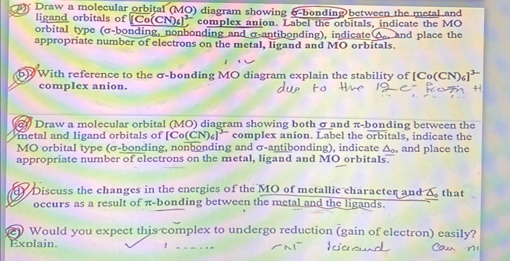 Solved (22) ﻿Draw a molecular orbital (MO) ﻿diagram showing | Chegg.com