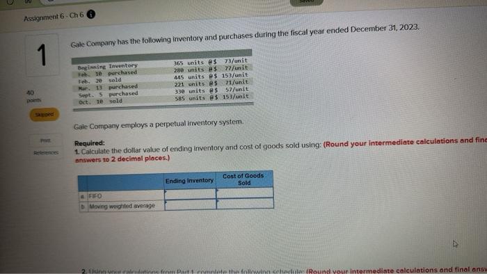 Solved Assignment 6-Ch 6 i 1 40 points Skipped Print | Chegg.com