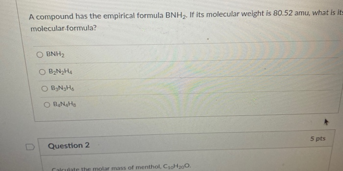 Solved A compound has the empirical formula BNH2. If its | Chegg.com
