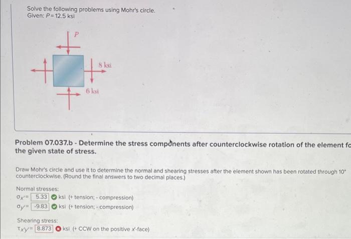 Solved Solve the following problems using Mohr's circle. | Chegg.com