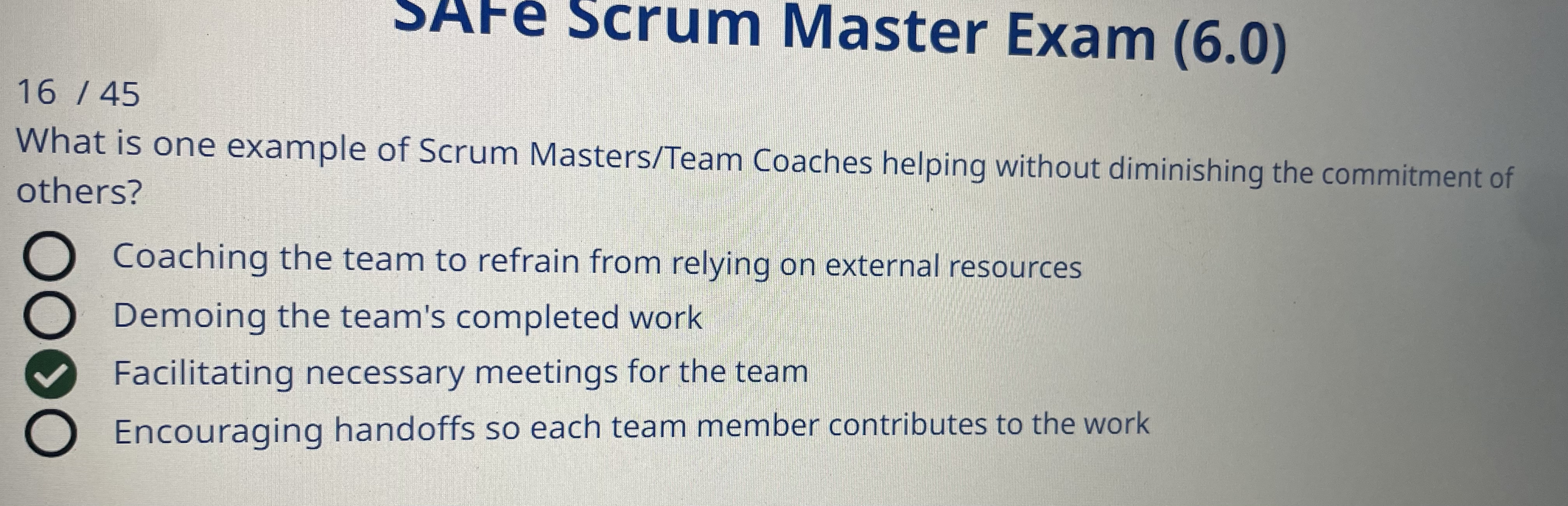 Solved SAFe Scrum Master Exam (6.0)1645What is one example | Chegg.com
