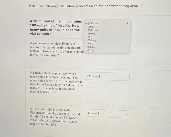 Solved Match the following calculation problems with their | Chegg.com