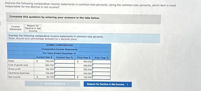 Solved Express the following comparative income statements | Chegg.com