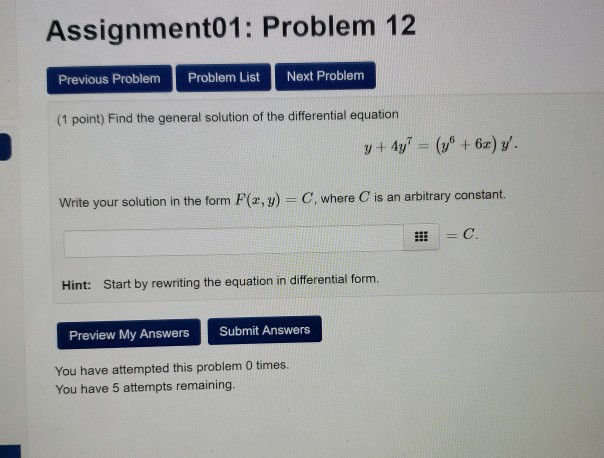 Solved Assignment01 Problem 12 Previous Problem Problem 