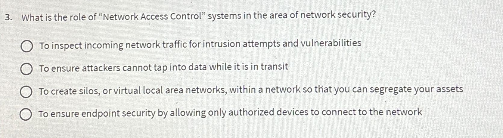 Solved What is the role of "Network Access Control" systems | Chegg.com