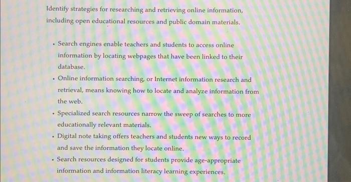 Solved Identify strategies for researching and retrieving | Chegg.com