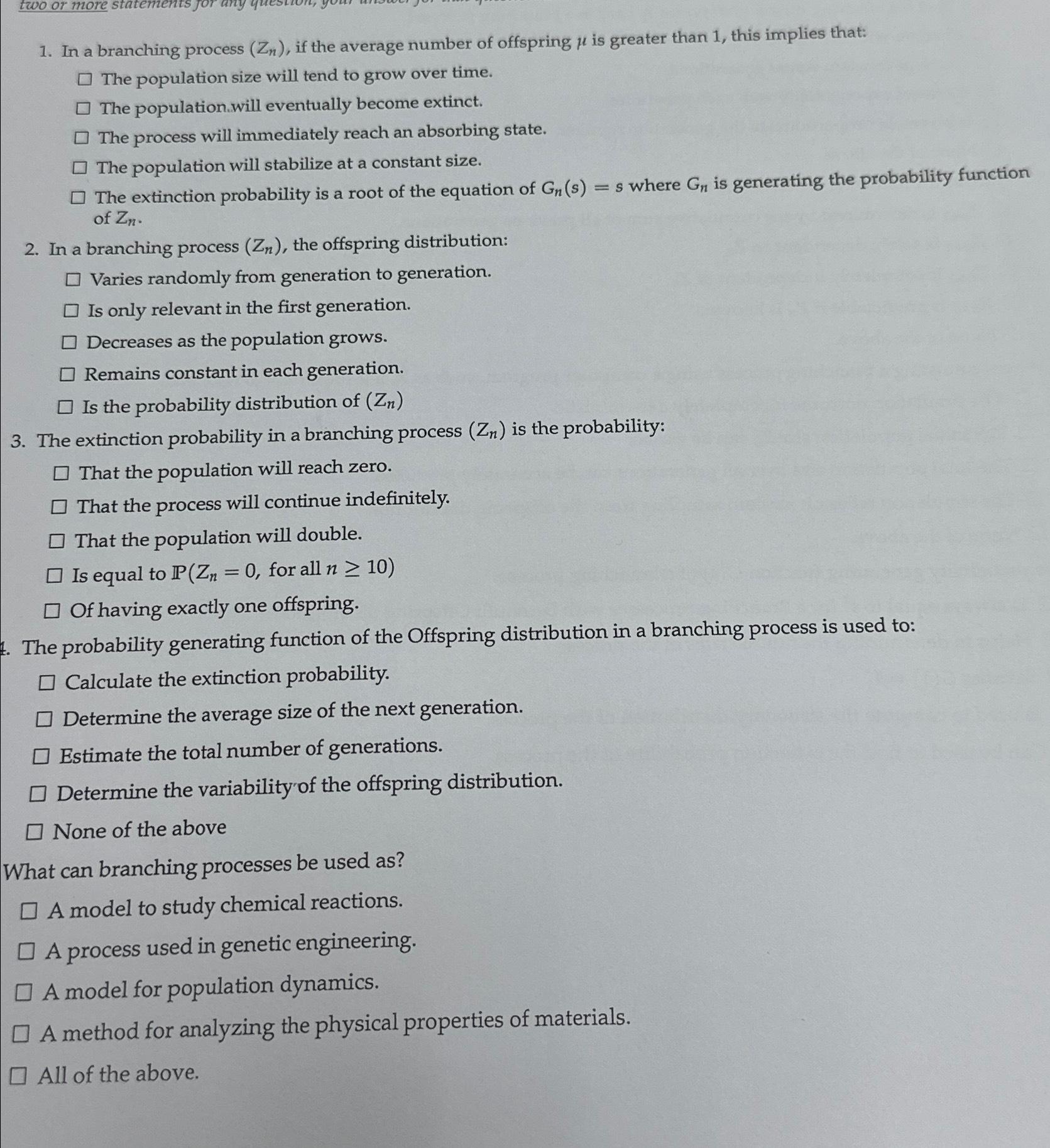 Solved In a branching process (Zn), ﻿if the average number | Chegg.com