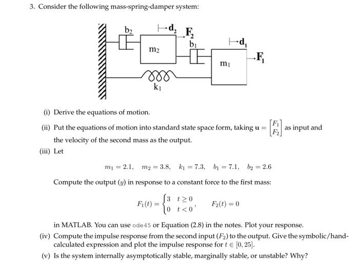 Solved 3. Consider the following mass-spring-damper system: | Chegg.com
