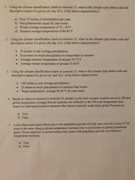 Solved 1. Using the climate classification charts in | Chegg.com