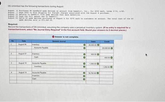 Solved DS Unlimited has the following transactions during | Chegg.com
