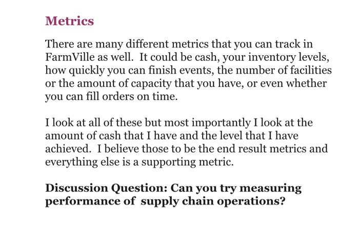 Solved Metrics There are many different metrics that you can | Chegg.com