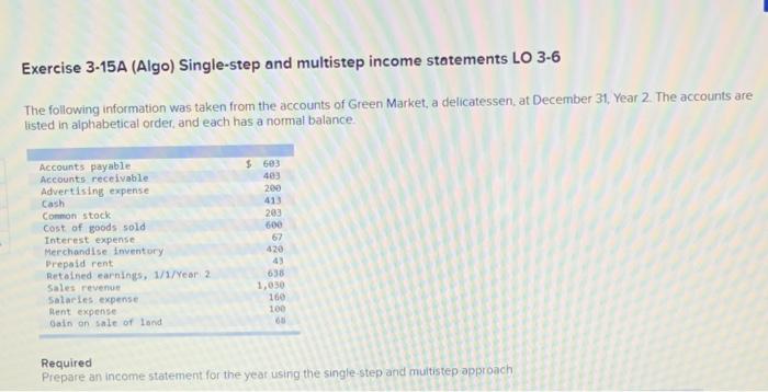 Solved Single step Multistep Prepare an income statement | Chegg.com