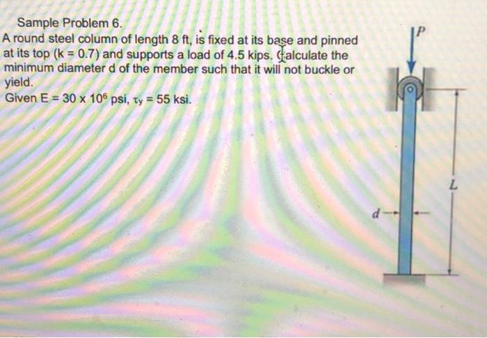 Solved Sample Problem 6. A round steel column of length 8ft, | Chegg.com