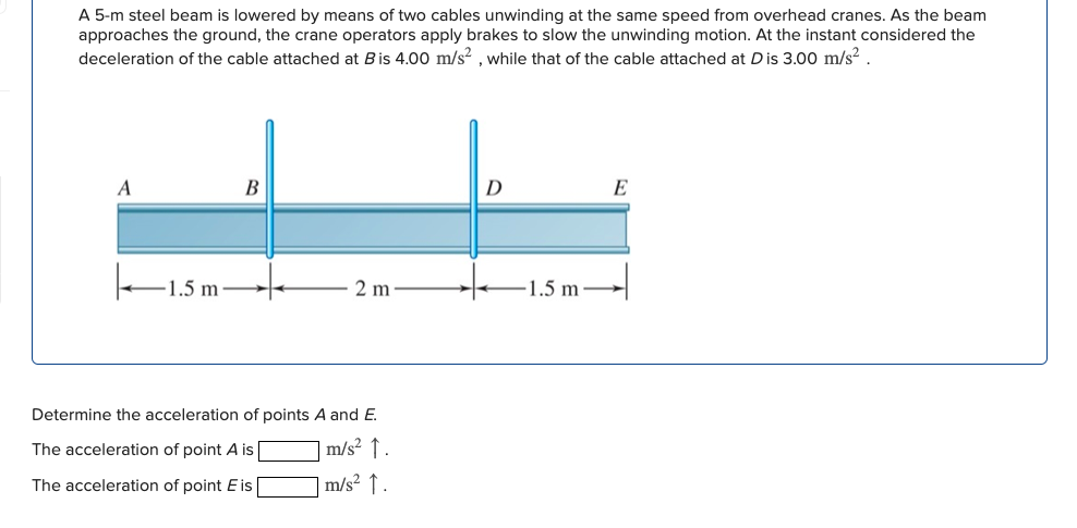 Solved A 5-m steel beam is lowered by means of two cables | Chegg.com
