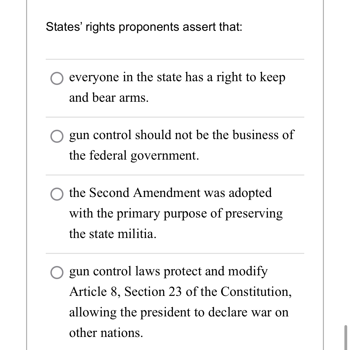 Solved States' rights proponents assert that:everyone in the | Chegg.com