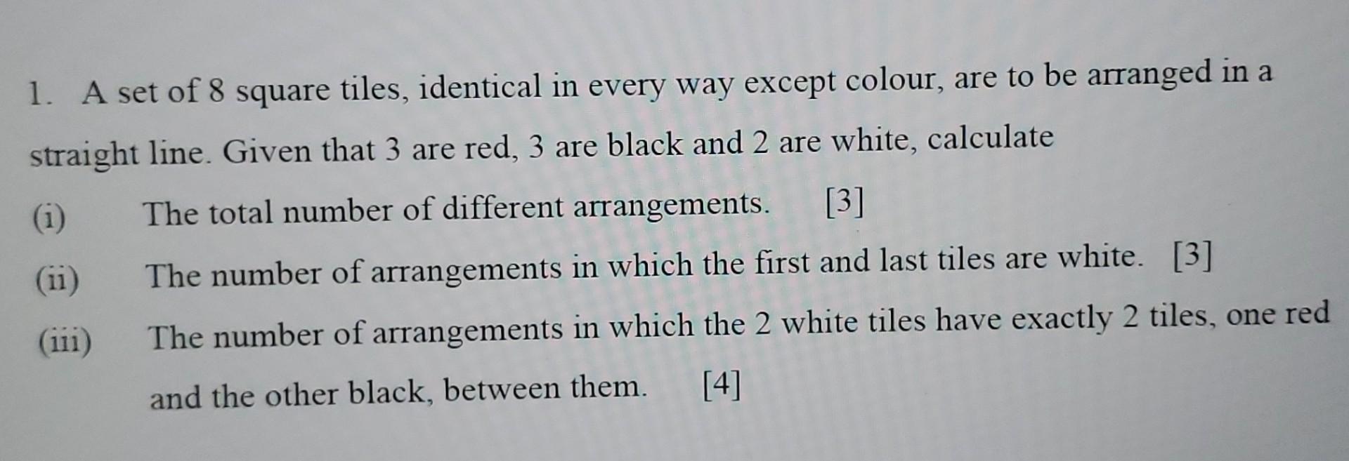 Solved 1. A set of 8 square tiles, identical in every way | Chegg.com