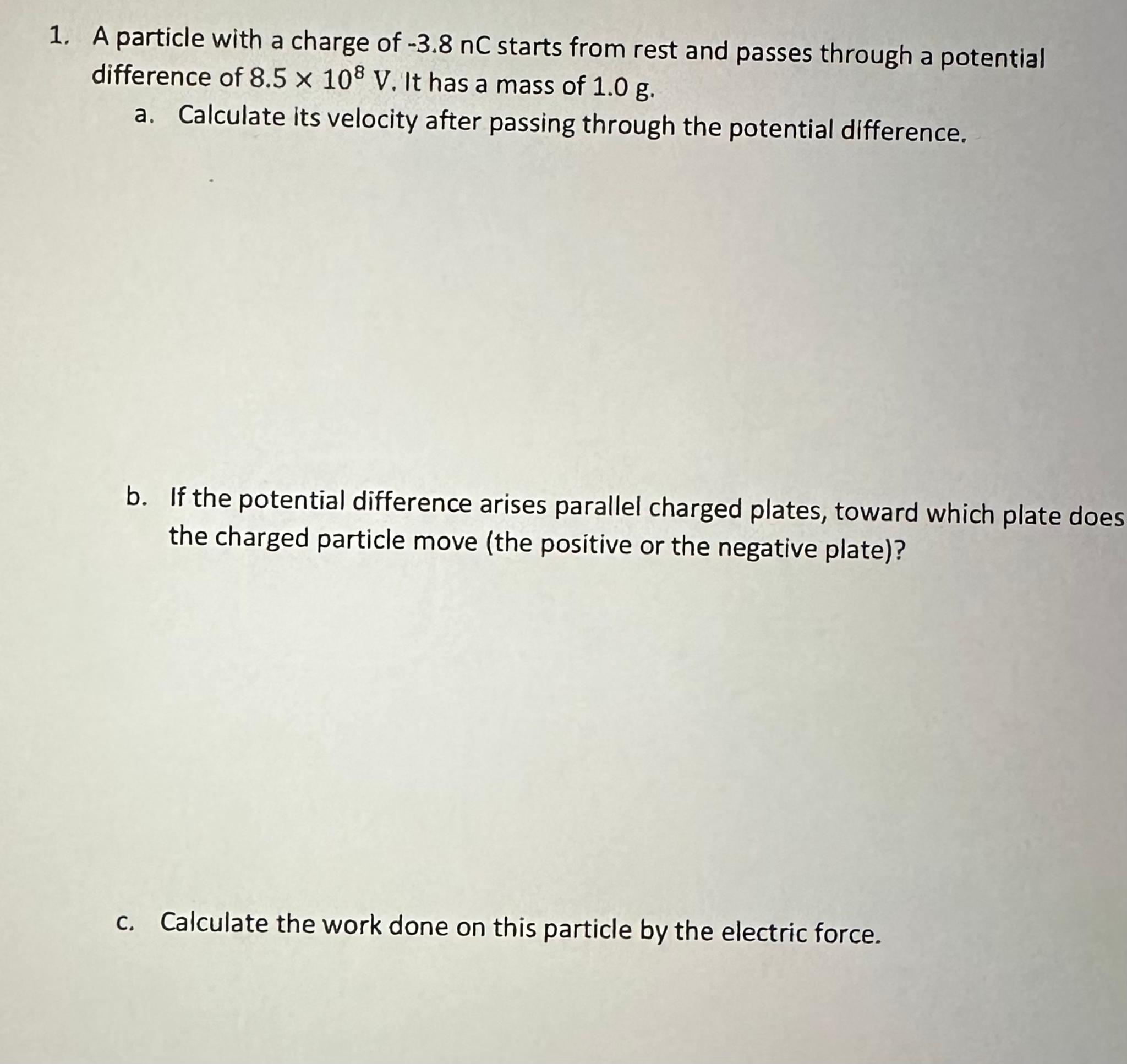 Solved A particle with a charge of -3.8nC ﻿starts from rest | Chegg.com