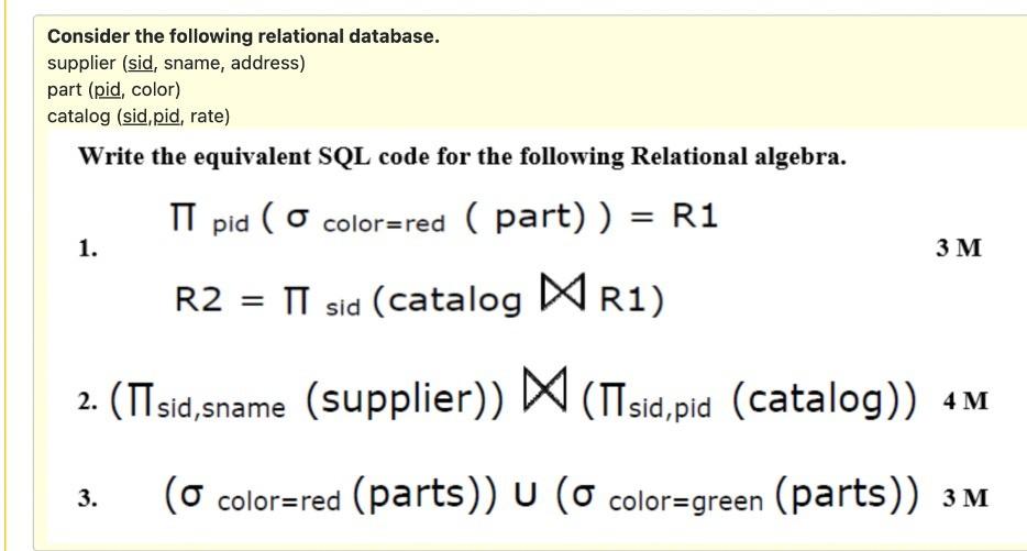 Solved Consider the following relational database. supplier | Chegg.com