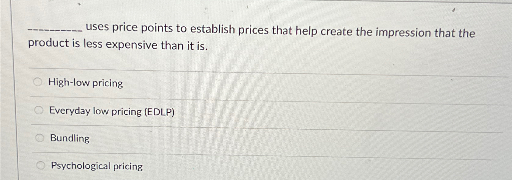 Solved uses price points to establish prices that help | Chegg.com