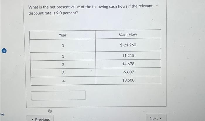 Solved What is the net present value of the following cash | Chegg.com