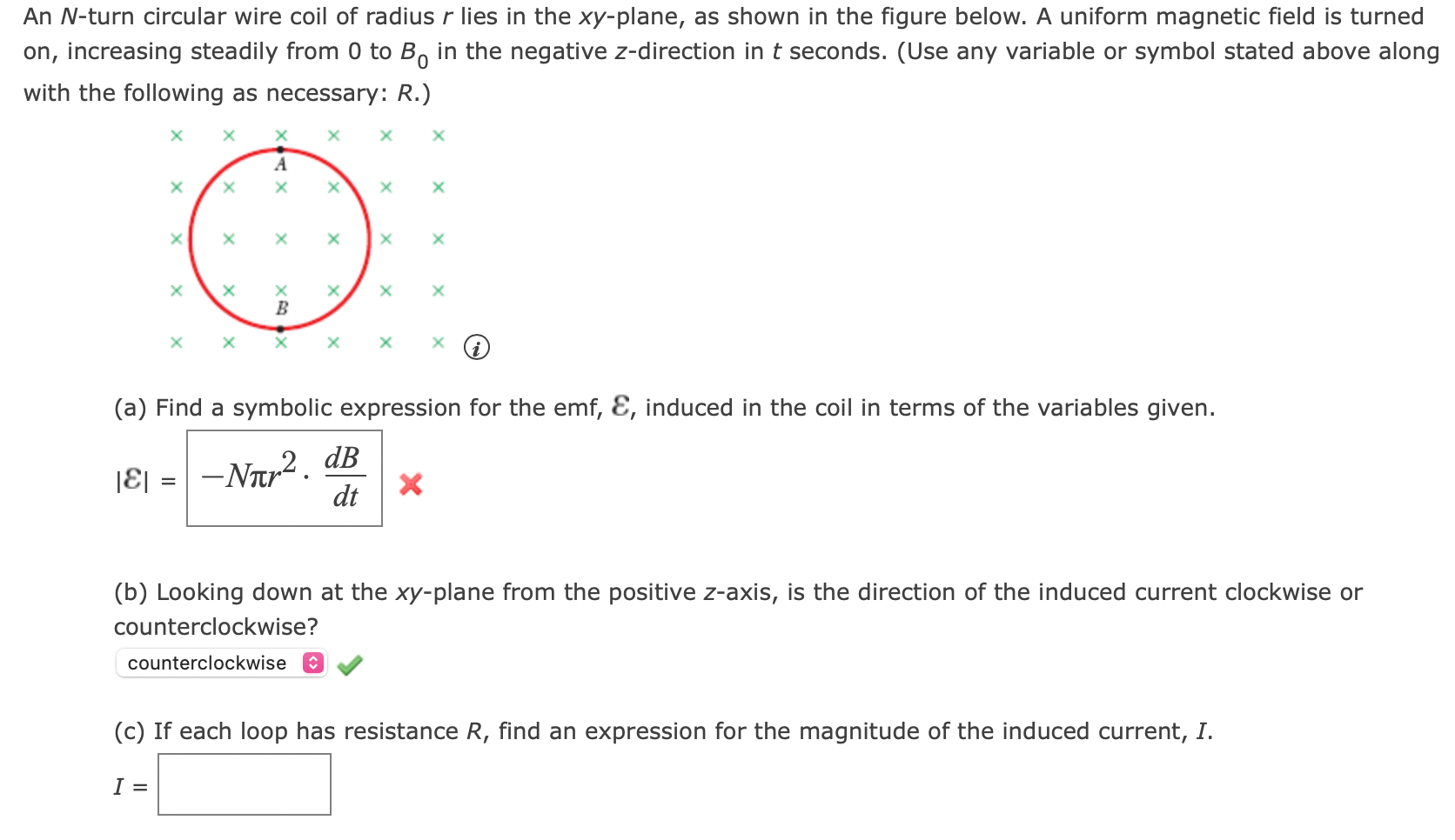 Solved An N-turn circular wire coil of radius r ﻿lies in the | Chegg.com