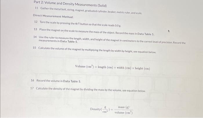 Water Displacement Method: 19 Tare the scale by | Chegg.com