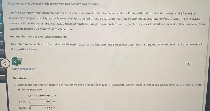 Solved Determining the optimal Product Mix with One | Chegg.com