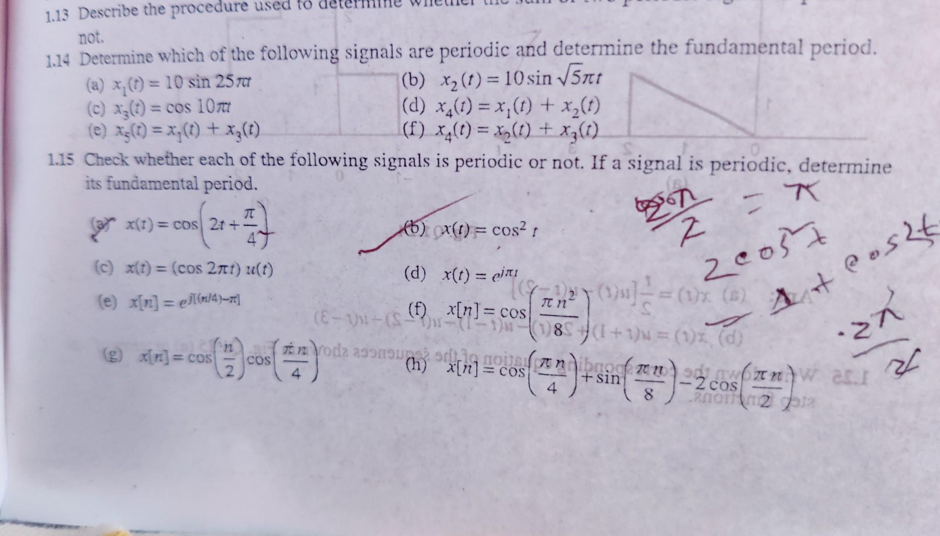 Solved not. 1.14 Determine which of the following signals | Chegg.com