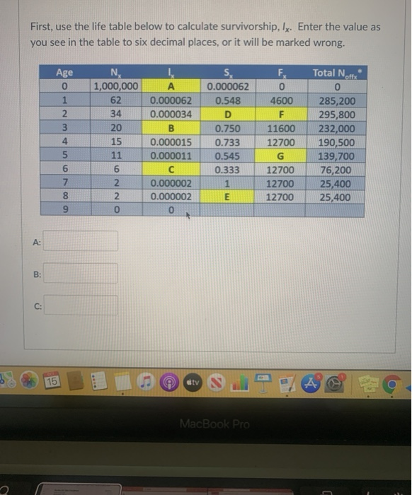 Solved First, use the life table below to calculate | Chegg.com