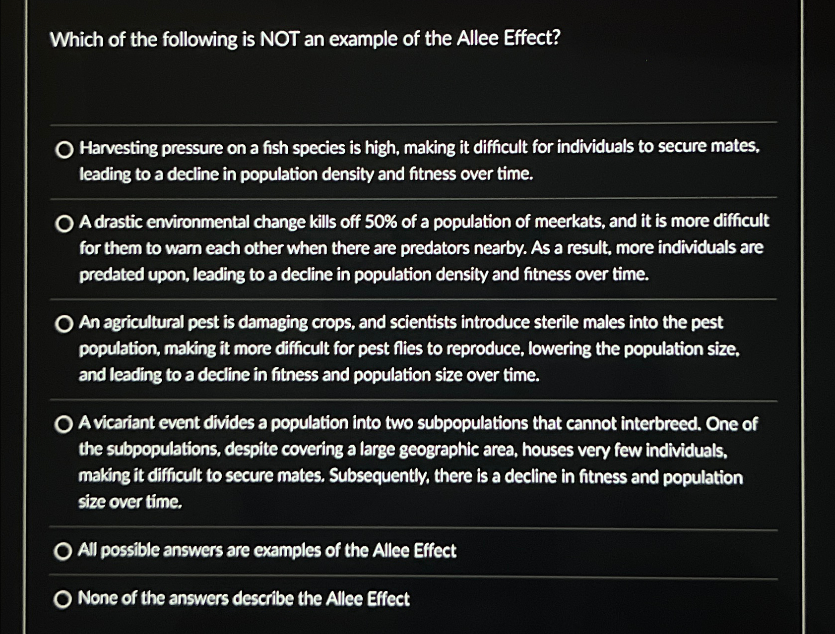 Solved Which of the following is NOT an example of the Allee | Chegg.com