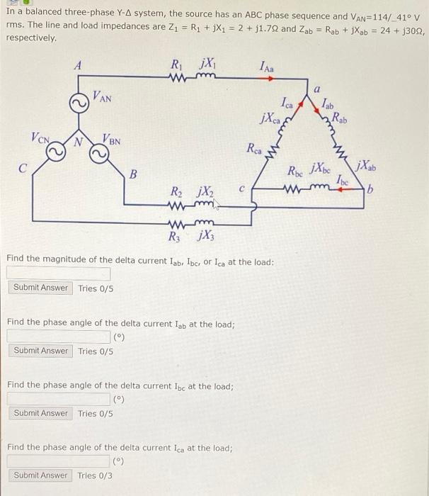 Solved In a balanced three-phase Y-A system, the source has | Chegg.com