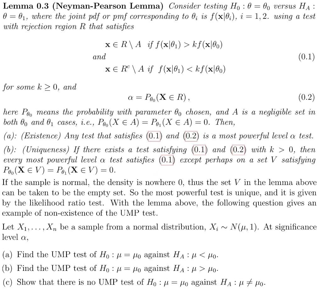 Solved Lemma 0.3 (Neyman-Pearson Lemma) ﻿Consider testing | Chegg.com