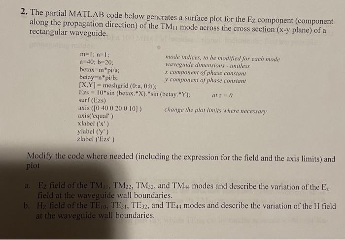 Solved 2. The partial MATLAB code below generates a surface | Chegg.com