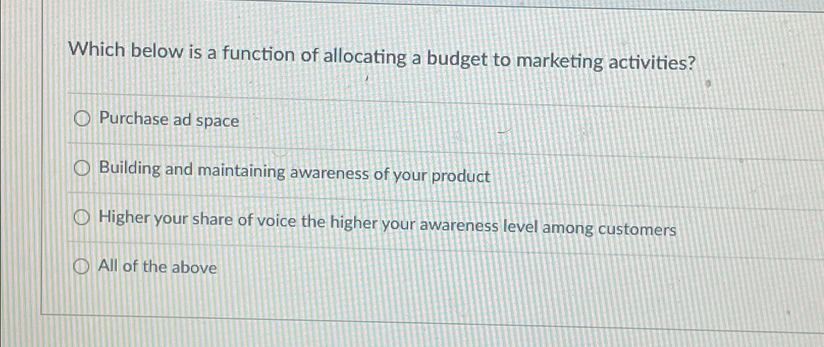 Solved Which below is a function of allocating a budget to | Chegg.com