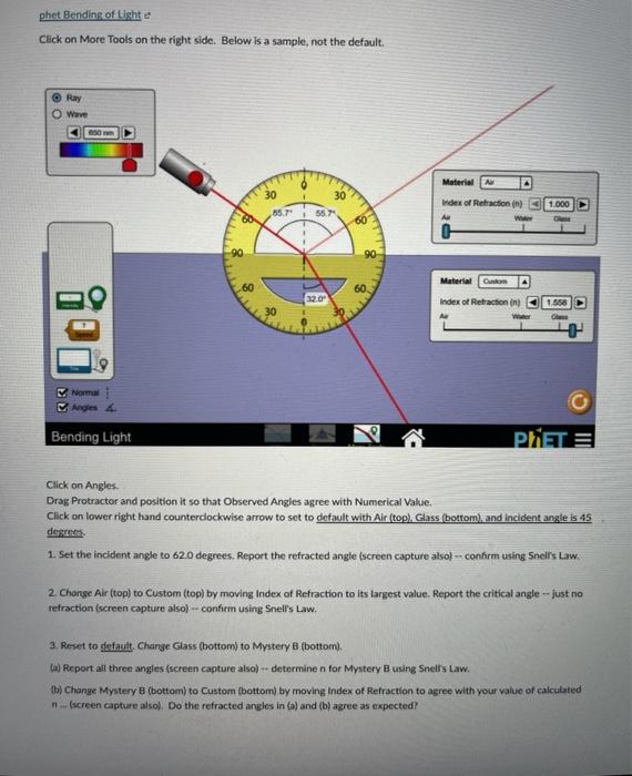 Solved phet Bending of Light Click on More Tools on the | Chegg.com