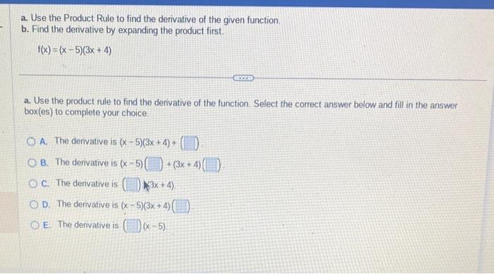 Solved a) Use the Product Rule to find the derivative of the | Chegg.com