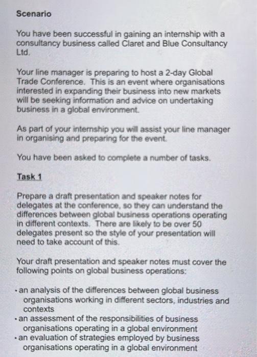 Solved Scenario You have been successful in gaining an | Chegg.com