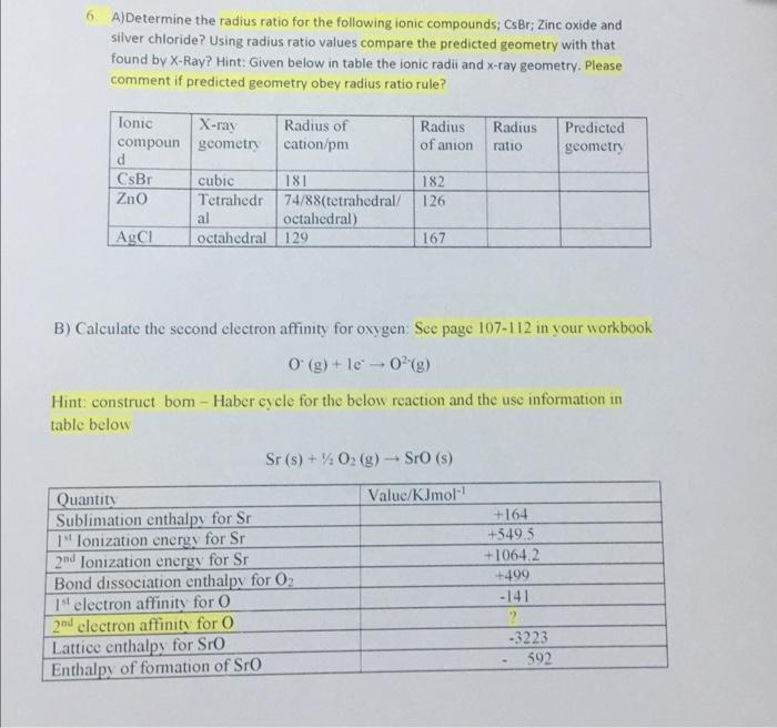 Solved 6. A)Determine the radius ratio for the following | Chegg.com