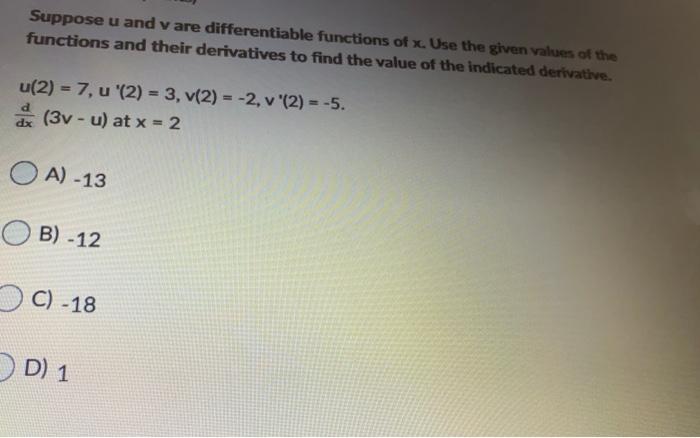 Solved Suppose u and v are differentiable functions of x. | Chegg.com