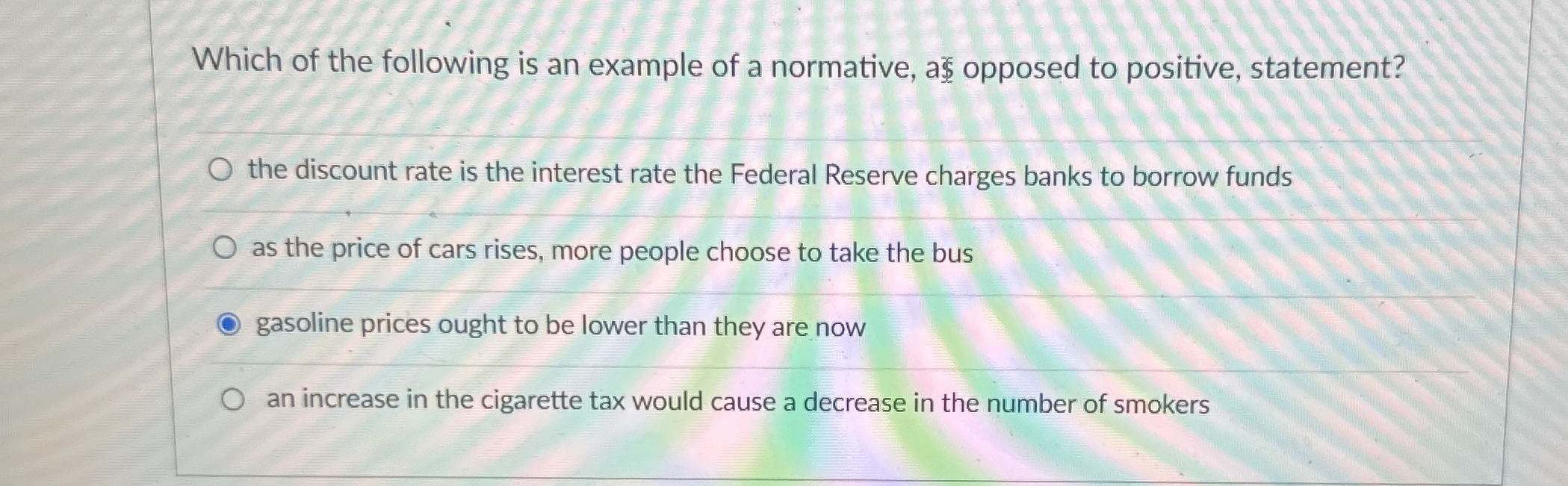 Solved Which of the following is an example of a normative, | Chegg.com